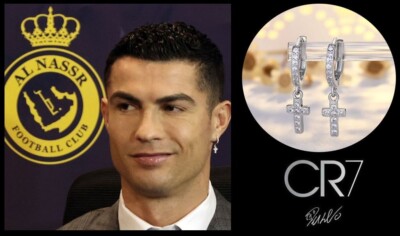 Men’s/Boy’s: Ronaldo, 18 Carat White Gold Plated, Zirconia Cross & Hoop ...