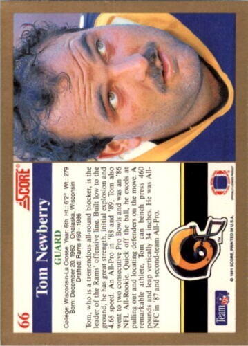 1991 Score Football Card #66 Tom Newberry | eBay