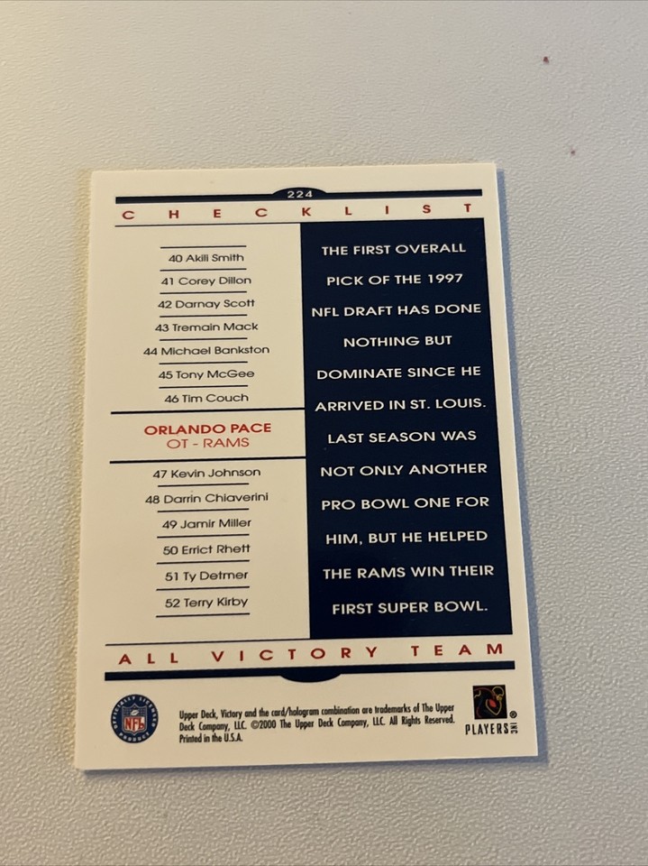 2000 Upper Deck All Victory Team #224 Orlando Pace St. Louis Rams ...
