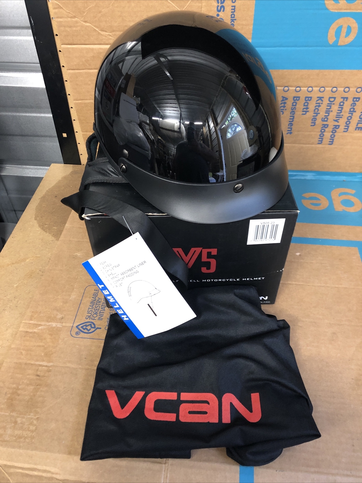 VCAN Cruiser Solid Gloss Black Half Face Motorcycle Helmet Medium | eBay