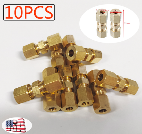 10X Brake Lines Union Brass Straight Compression Fitting Connector 3/16 ...