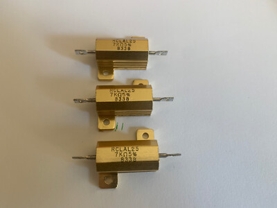 7000 Ohm 25 Watt 5% New (3) Pack RCL Resistors RCLAL25 Gold Metal Heat ...
