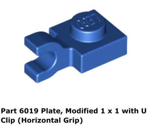 Lego 1x 6019 Blue Plate, Modified 1 x 1 with U Clip (Horizontal Grip ...