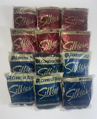 SILKIES PANTYHOSE 6 CONTROL TOP & 6 TOTAL LEG CONTROL LOT/12 LARGE ...