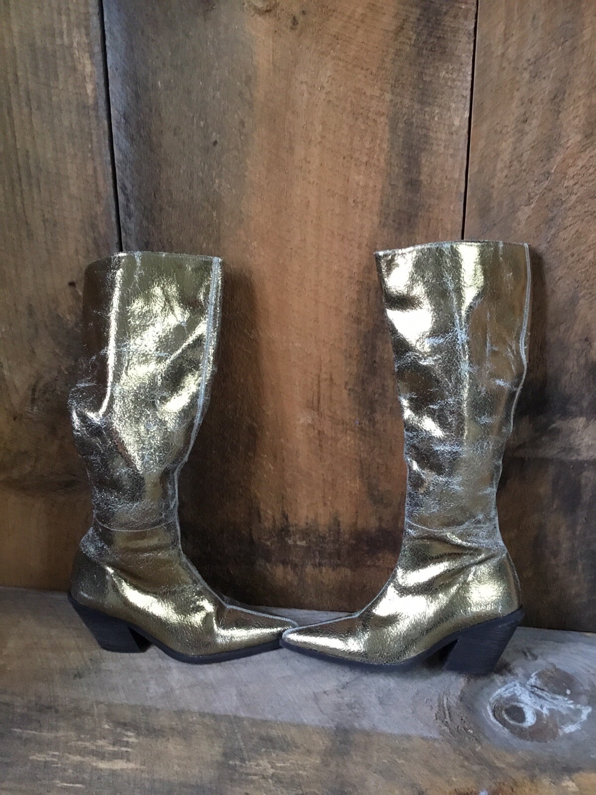 FREE PEOPLE Gold Studio 54 Tall Slouch Boots in Metal… - Gem