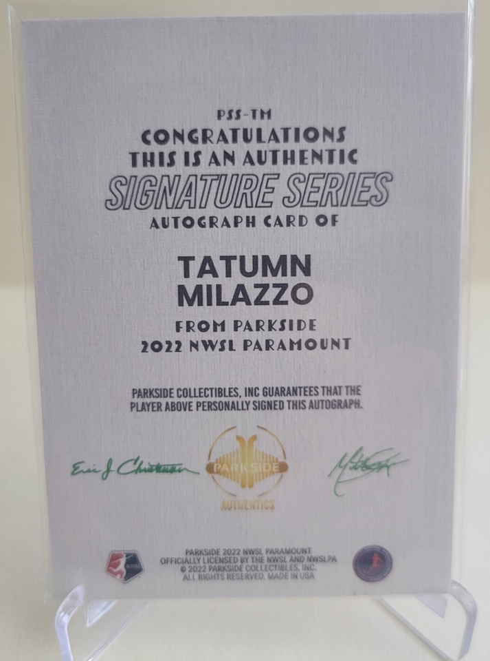 2022 PARKSIDE NWSL PARAMOUNT TATUMN MILAZZO SIGNATURE SERIES AUTO RED ...