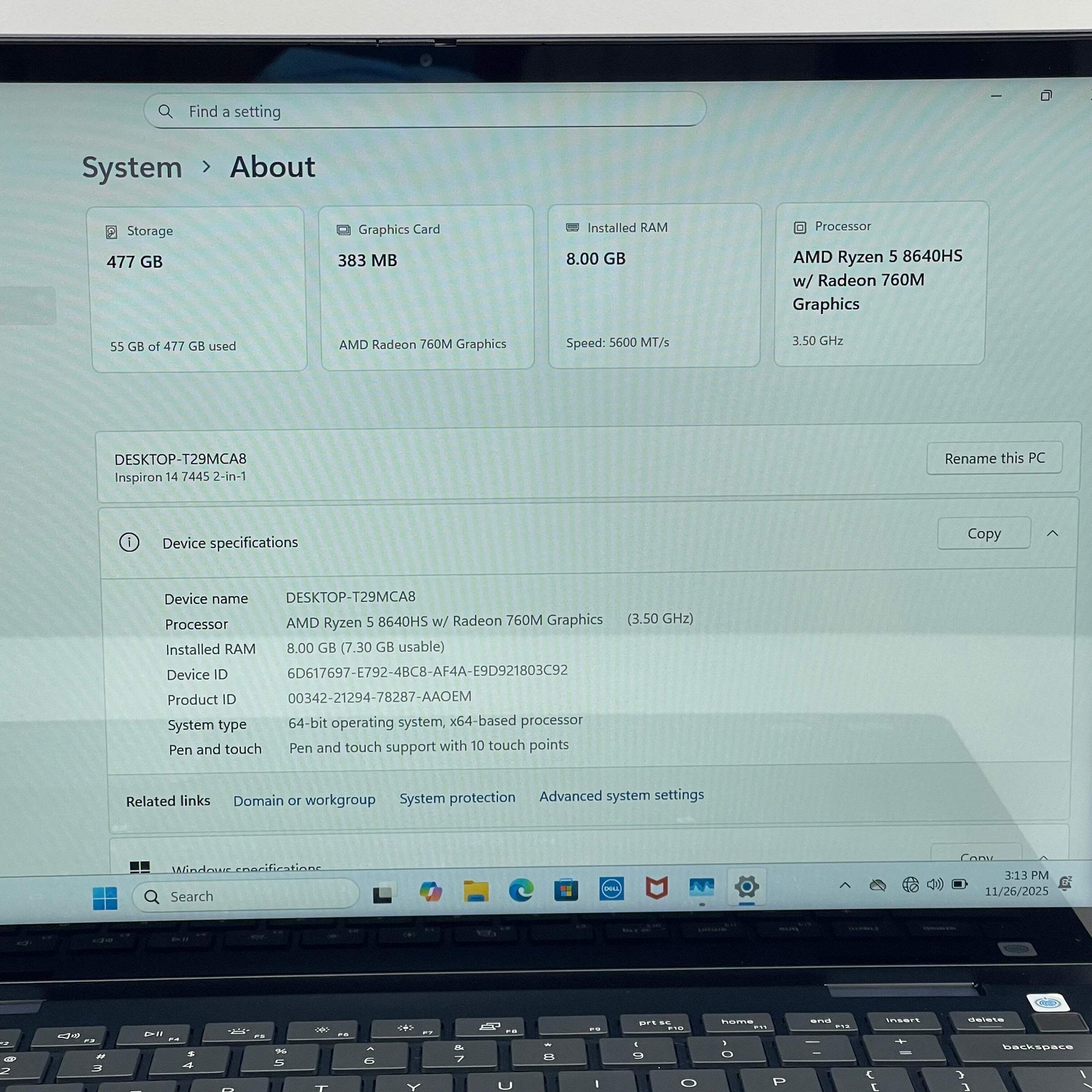 Dell Inspiron 14 7445 2-in-1 P186G 14" Ryzen 7 8840HS 3.3GHz 16GB RAM ...