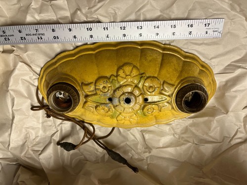 Vintage 1920's Metal Polychrome Ceiling Light Fixture Art Deco 2 Socket ...