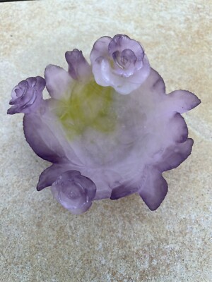 Exceptional Signed DAUM Carved Crystal 5" Roses Bowl France | eBay