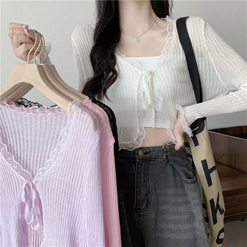 Solid Color Knit Cardigan Sun Protection Sunscreen Shawl Exquisite Thin ...