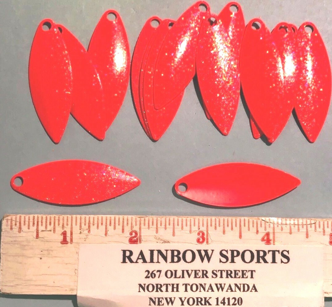 15 WILLOW LEAF #4 PAINTED Fl ORANGE GLITTER Face WORM SPINNER BAIT ...