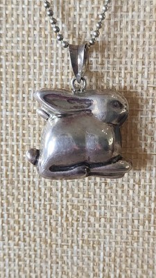 Sterling Silver Necklace With Puffed Rabbit 24" Rabbit Measures 1.12 ...