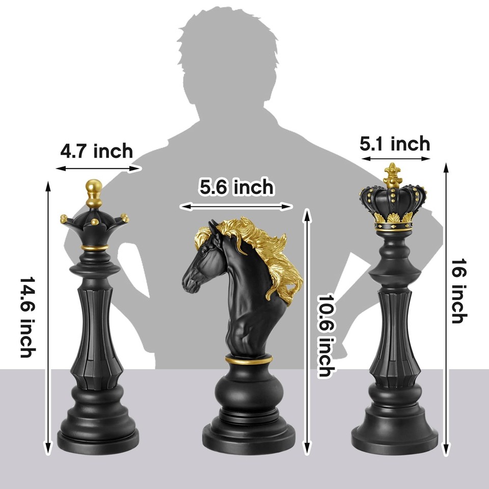 3 Pcs Large Chess Statue Decor Set King Queen Knight Chess Piece Decor ...