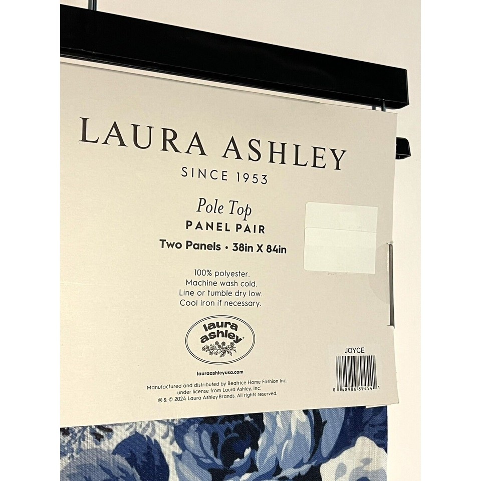 Laura Ashley Floral Blue White Roses Window Curtains 2 Panels 38x84 ...
