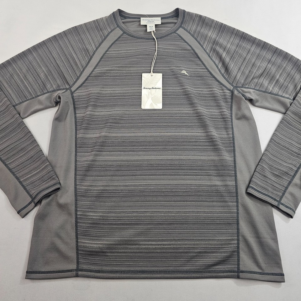 Tommy Bahama reversible shirt pullover layer M Medium grey logo crew ...