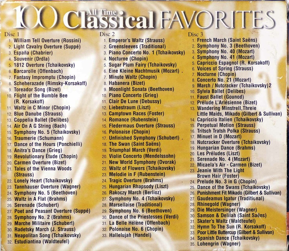 100 All Time Classical Favorites (CD, Feb-2001, 3 Discs, Madacy ...