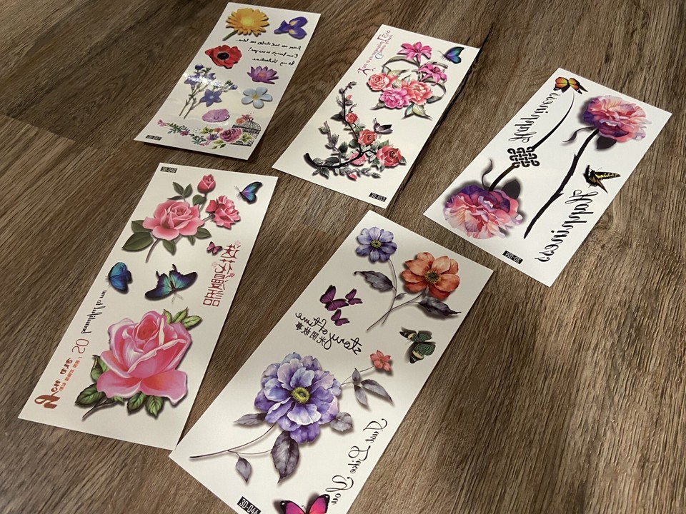 Set of 5 Sheets Waterproof Temporary Fake Tattoo Stickers Flowers Arm ...