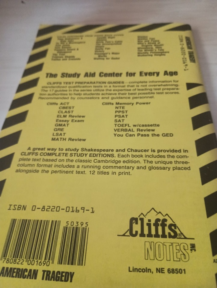 Cliff Notes for Dreiser's An American Tragedy used paperback Cliffs ...