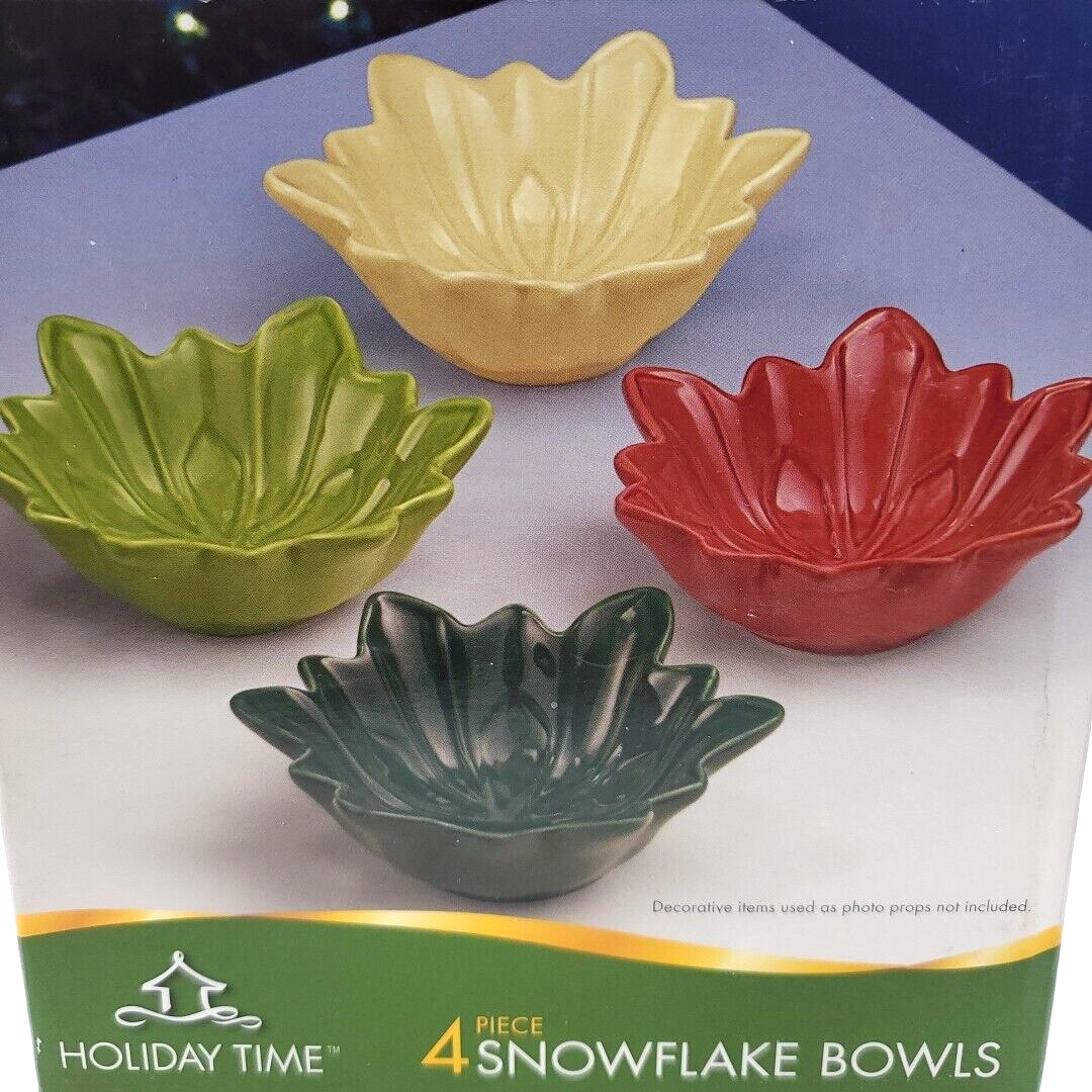 Snowflake Bowls Set of 4 Christmas Holiday Time Ceramic for sale online ...
