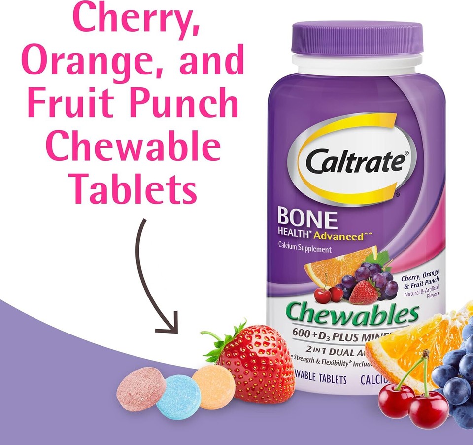 Caltrate Chewables 600 +D3 Plus Minerals Calcium and Vitamin D, Sugar ...