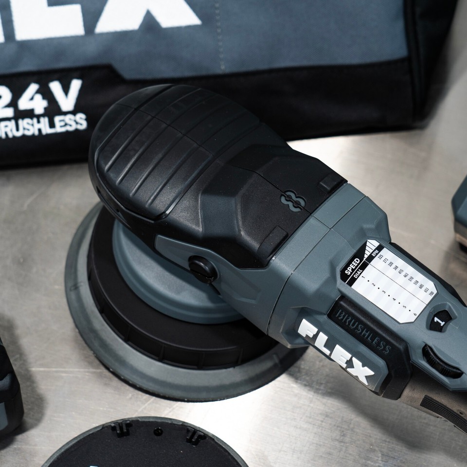 Flex 24V Cordless Gear Driven Polisher Kit 8mm | 2 Batteries 2 Backing ...