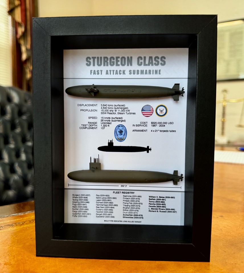 Sturgeon Class Submarine Display Shadow Box, 637 Class, 6" x 8", Black ...