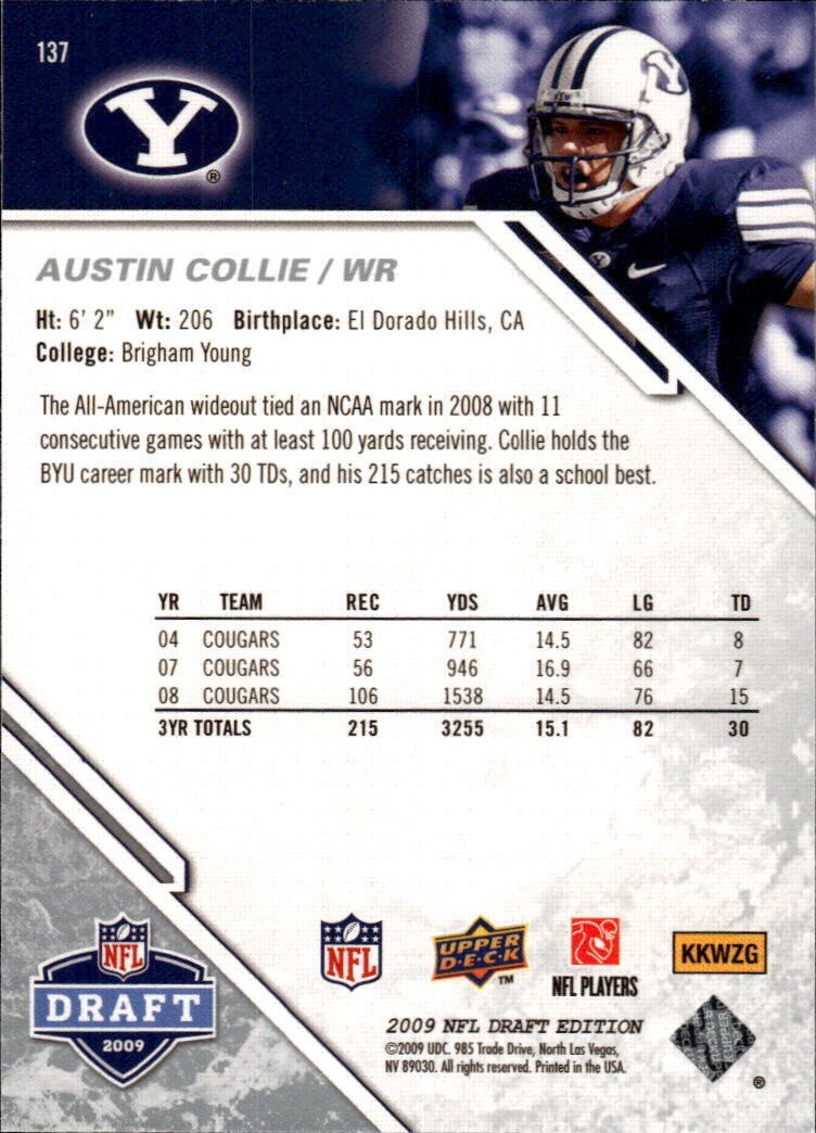 2009 Upper Deck Draft Edition Austin Collie #137 BYU Cougars | eBay