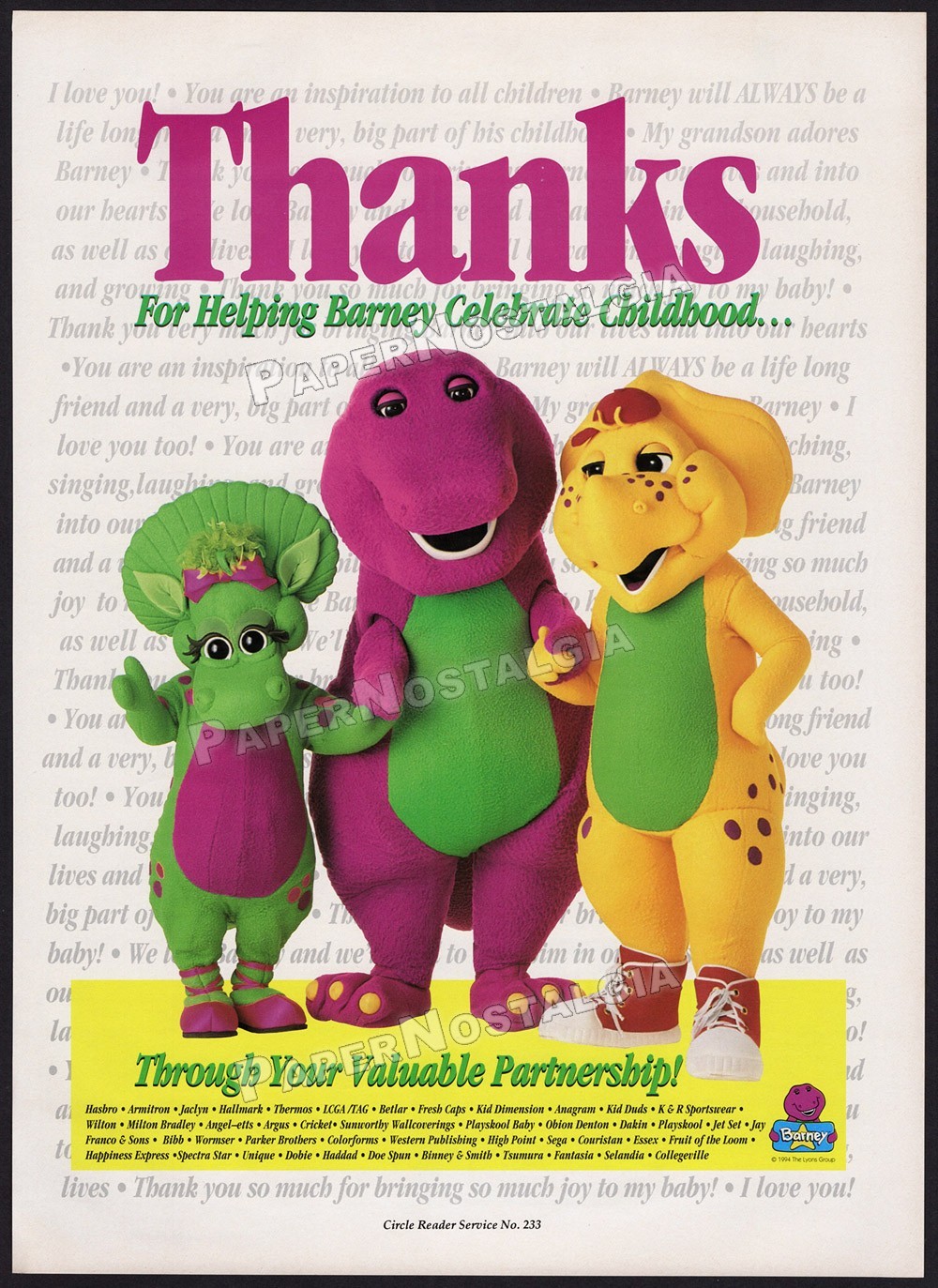 BARNEY - Original 1994 Trade AD / poster _ Baby Bop & BJ - purple ...