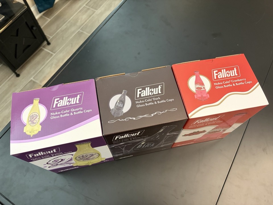 Bethesda Fallout Nuka Cola Dark, Cranberry & Quartz Glass Bottle + Caps ...