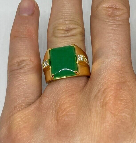 Antique Emerald Cut Natural Green Jade 3Ct Vintage Men's Wedding Ring ...
