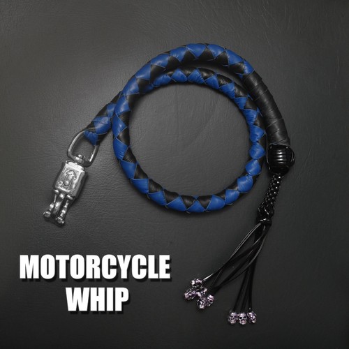 42" Leather Motorcycle Get Back Whip 1 Ball & Skulls Handlebar Blue ...