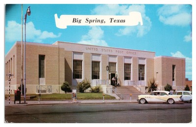 Vintage Big Spring Texas Post Office Postcard Street View Unused Chrome ...