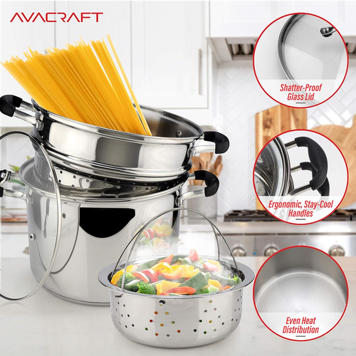 18/10 Stainless Steel, 4 Piece Pasta Pot with Strainer Insert, Stock ...