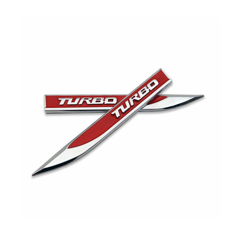 Pair Red 3D TURBO Logo Emblem Car Side Fender Badge Metal Sticker ...