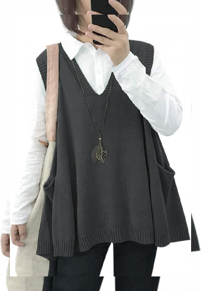 YESNO Women Loose Swing Chunky Cotton Cute Sweater Vests Medium, Wm9 ...