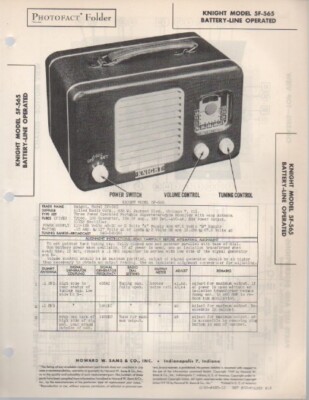1949 KNIGHT 5F-565 RADIO SERVICE MANUAL PHOTOFACT SCHEMATIC DIAGRAM ...