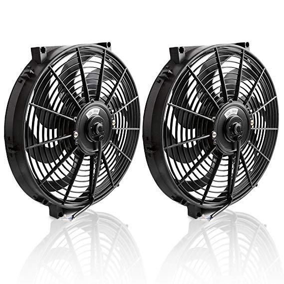 2x Universal 14" 1000CFM 2250RPM Electric Cooling Slim Engine Radiator ...