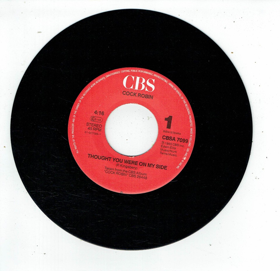 Cock Robin Vinyl 45 RPM 7 " Thought You Were on My Side - Peace Earth ...