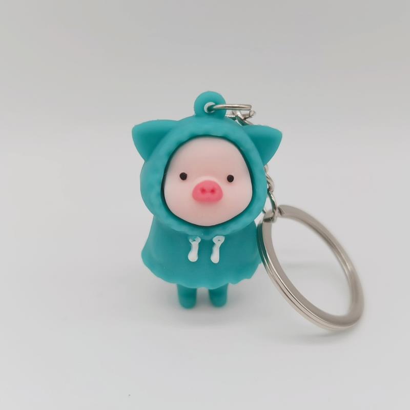 Cartoon Cute Raincoat Piggy Doll Keychain Holding Milk Pig Key Ring Bag ...