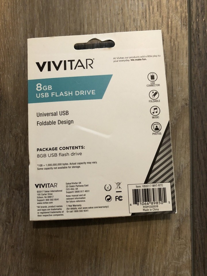 NEW- Vivitar Essential Collection 8GB USB Flash Drive White- FREE ...