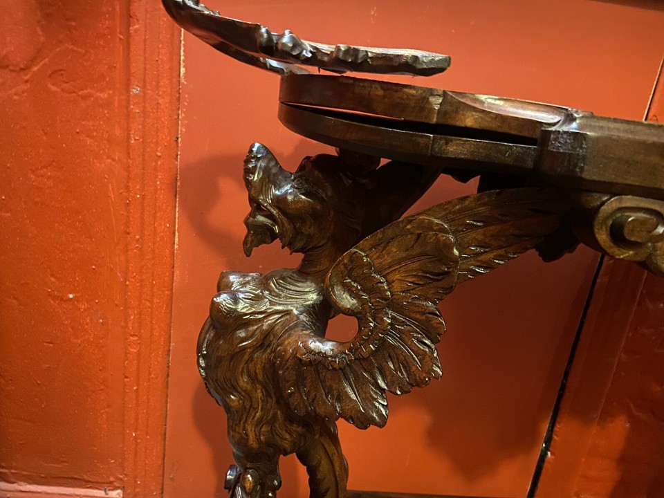 Antique 19th Century Wood Carved Table Devil Gargoyle Dragons Gothic ...