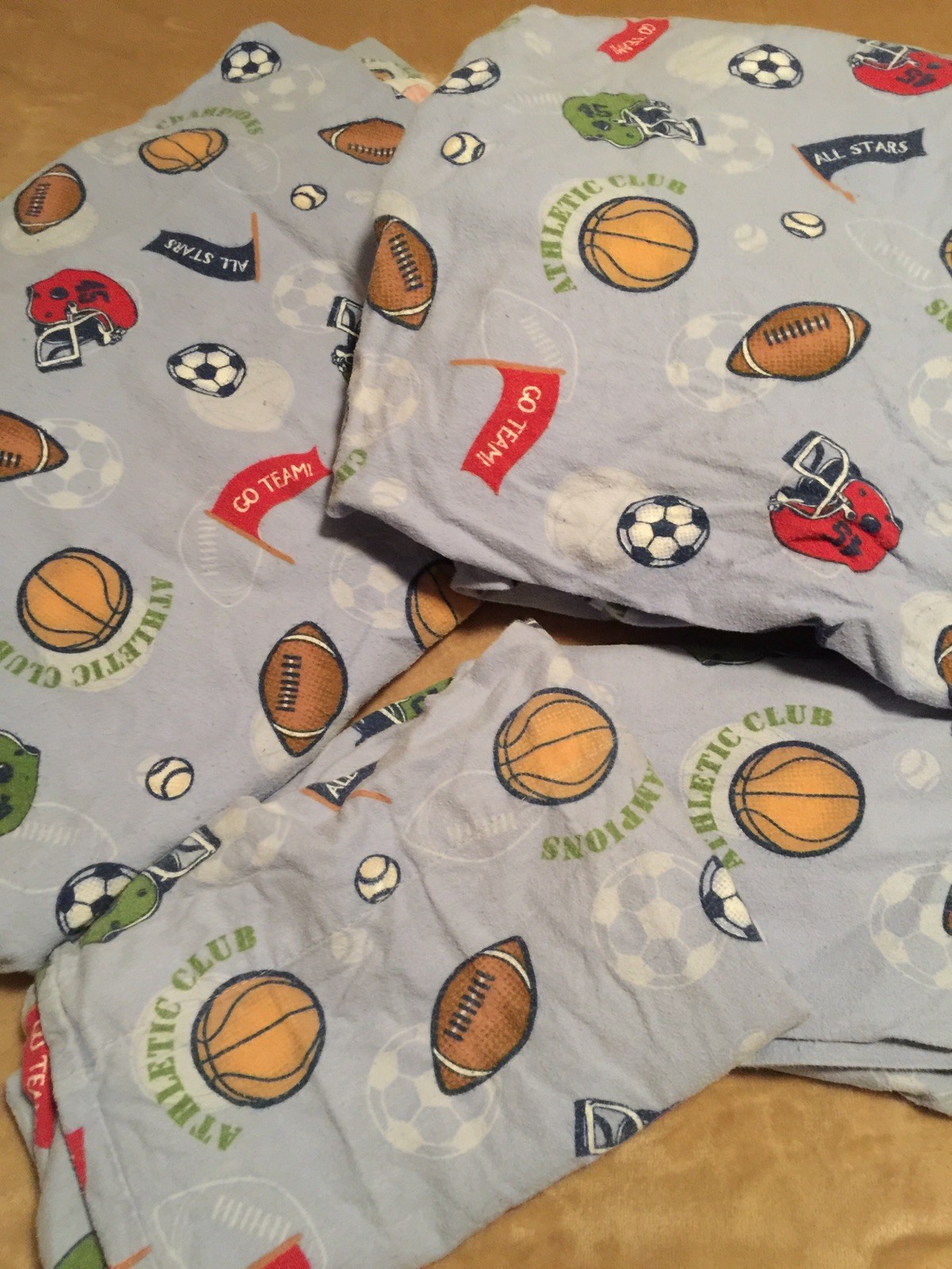 Flannel 4 Pc Full Sheet Set~Sports Game~Football~Basketball~Soccer Ball ...