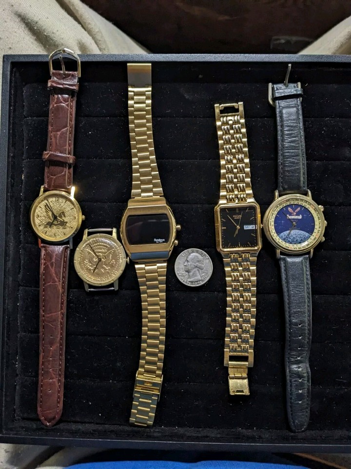 5 CooL Watches. All Work, Fresh Batteries. Half Dollar Dial, Apollo 11 ...