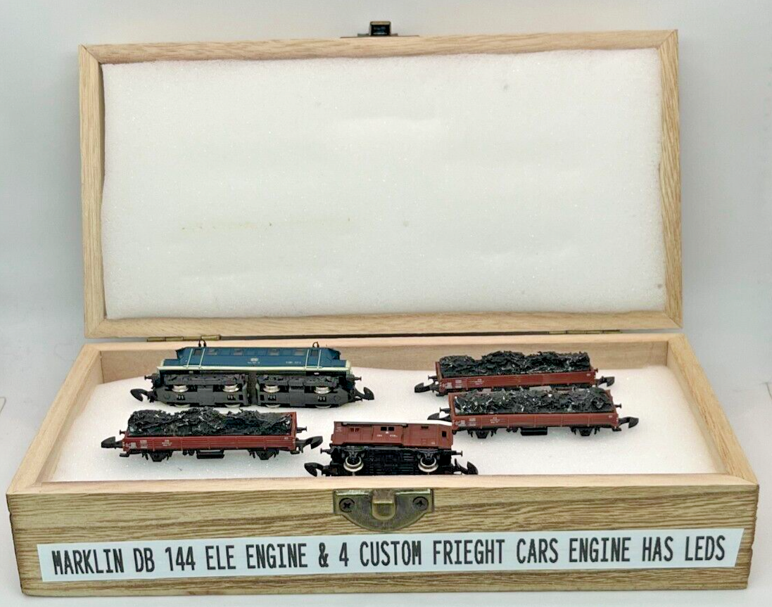 Z Scale Marklin DB 144 E-Locomotive w/LEDs And Freight set Custom Wood ...