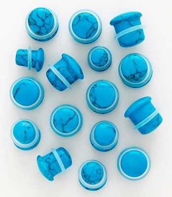 1 Pair 00g Organic Turquoise Blue Stone Single Flare Ear Plugs Gauge ...