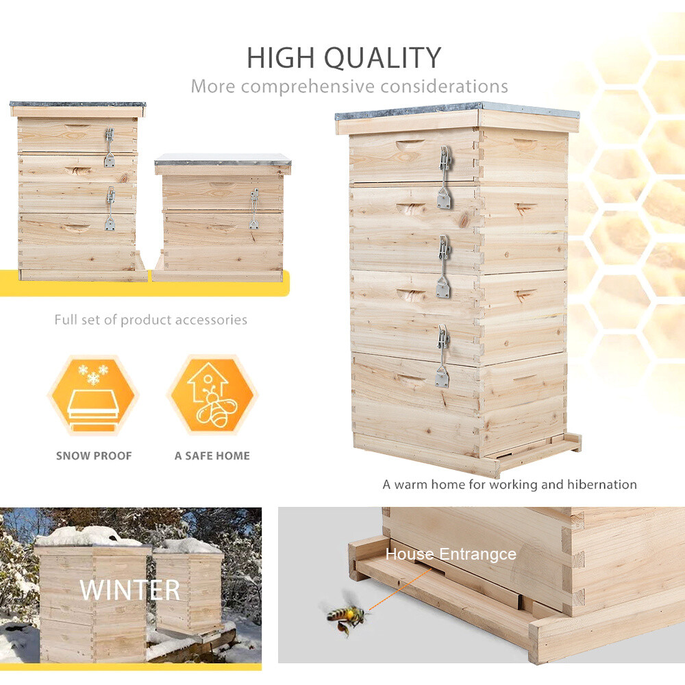 4Tier Langstroth Beehive Box Beekeeping with 20pcs Super & Brood Bee ...