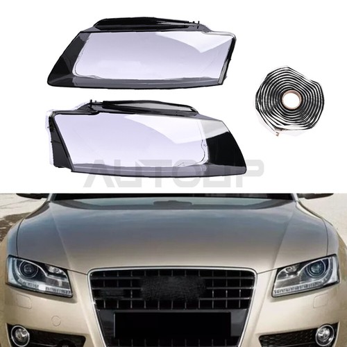 Pair Left+Right Side Headlamp Headlight Lens Covers Fit 2008-2012 Audi ...