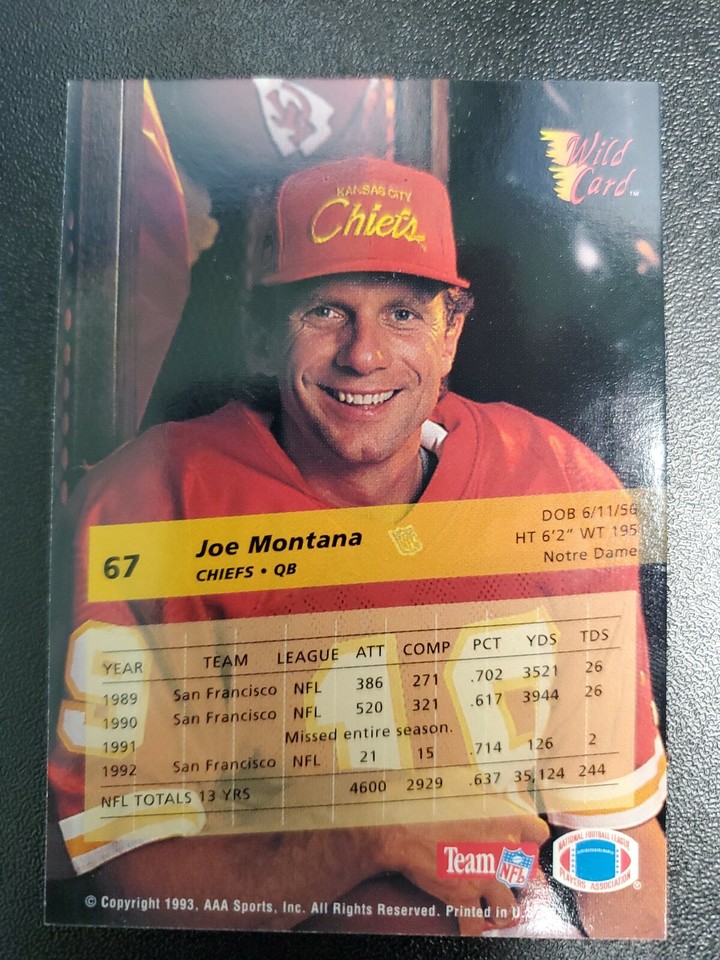 1993 Wild Card Joe Montana card #67 | eBay
