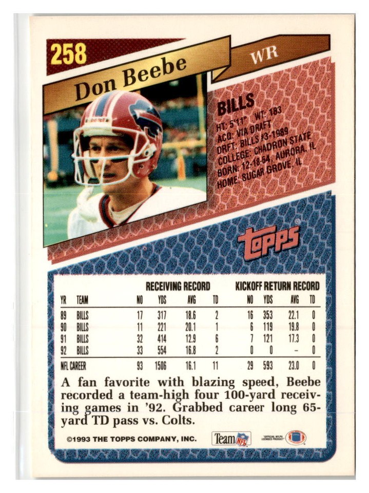 1993 Topps #258 Don Beebe Gold Gold | eBay
