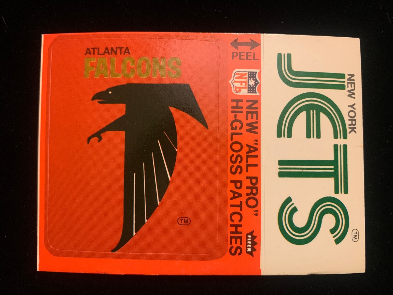 1976 Fleer ATLANTA FALCONS, NEW YORK JETS glossy sticker - Ex+/Nrmt ...